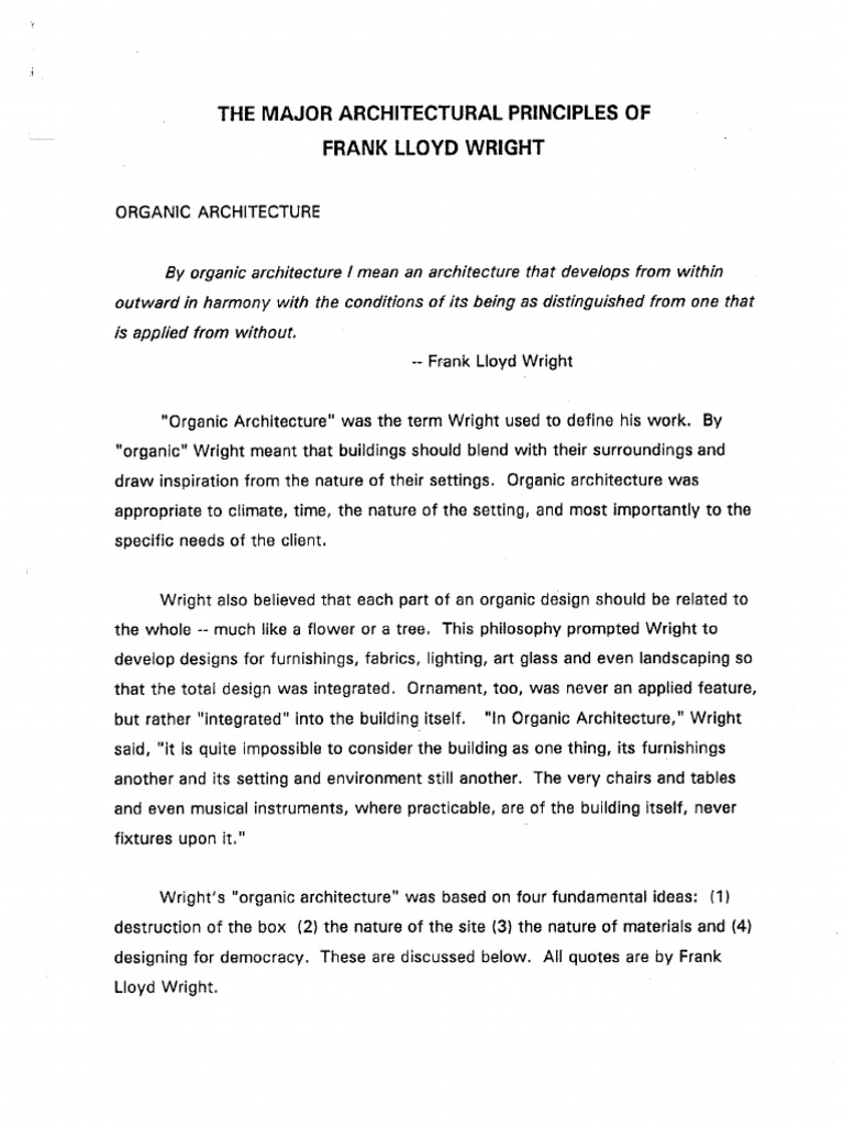 Major Architectural Principles of FLLW | PDF