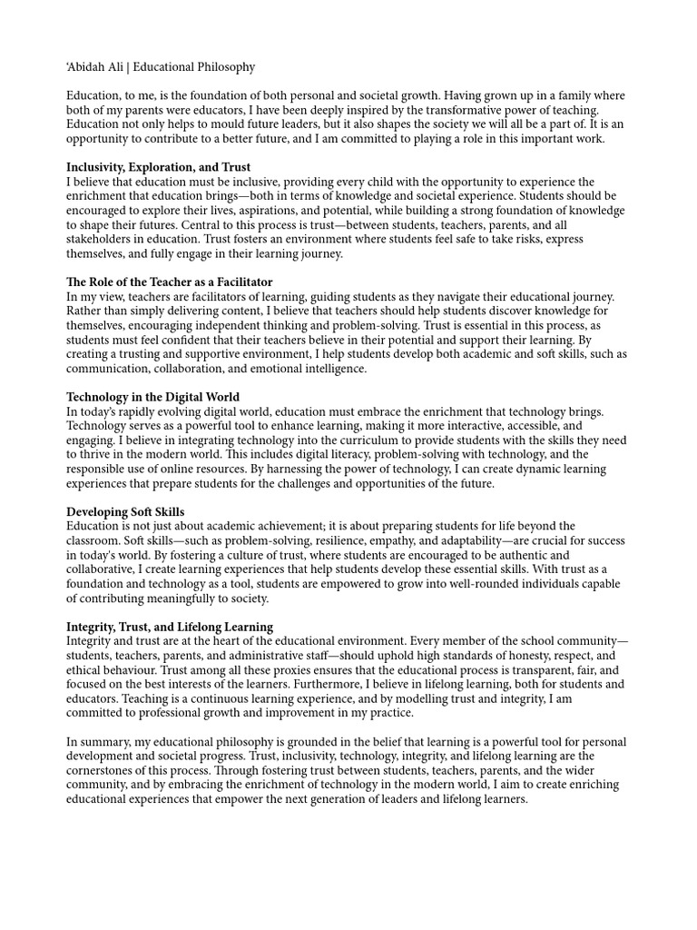 Educational Philosophy | PDF | Learning | Philosophy Of Education