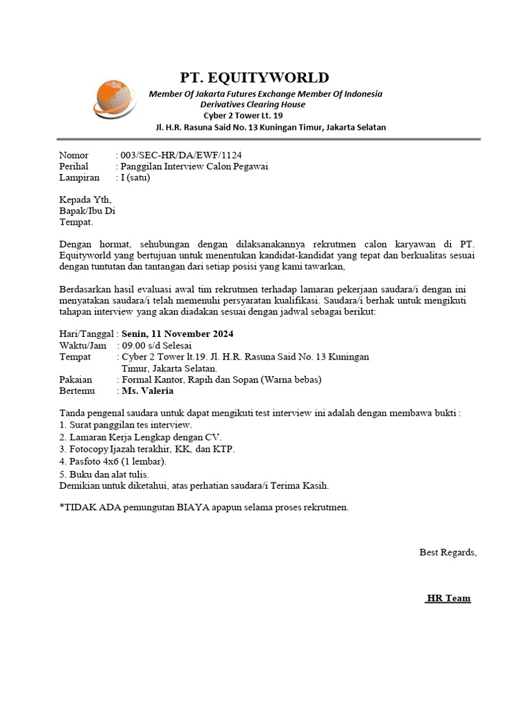 Contoh Undangan Interview | PDF