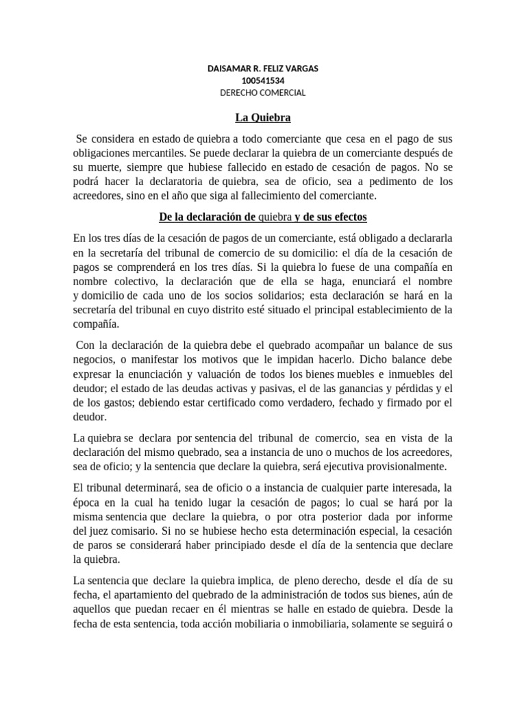 La Quiebra - Daisamar Feliz | PDF | Bancarrota | Pagos
