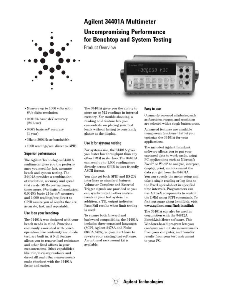 Agilent 34401A Specifications 41E54 | PDF | Electrical Engineering | Electricity