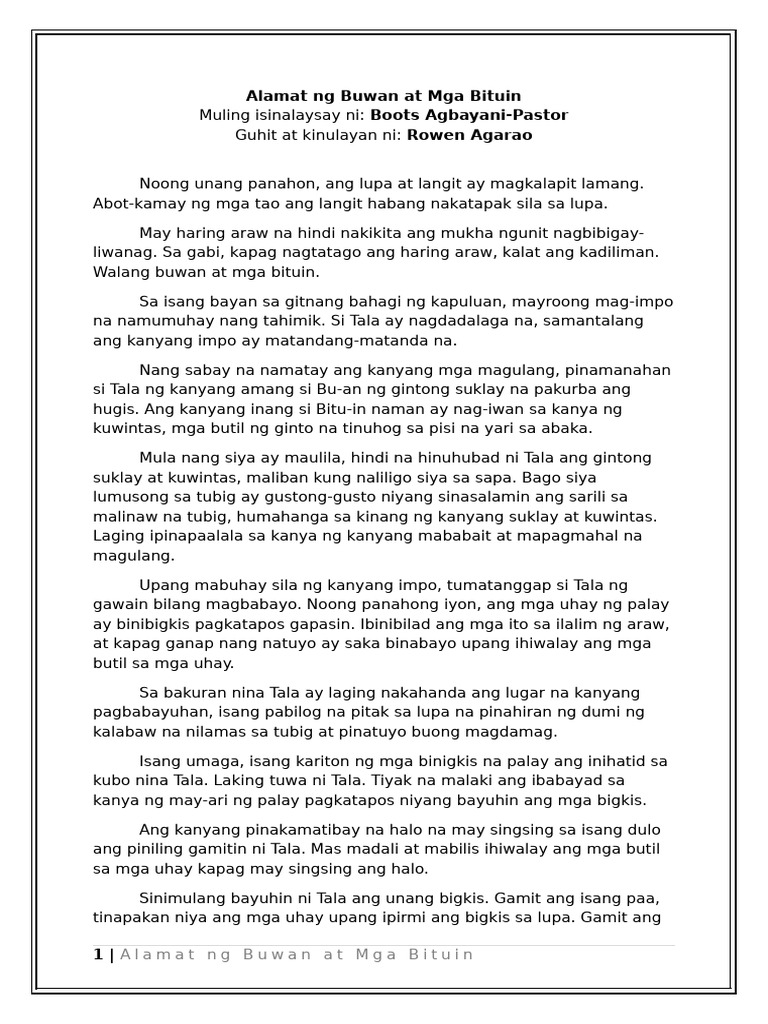 Alamat NG Buwan at Mga Bituin | PDF