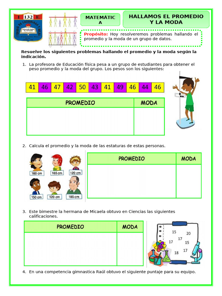 Ficha - Mat - Hallamos El Promedio y Moda | PDF