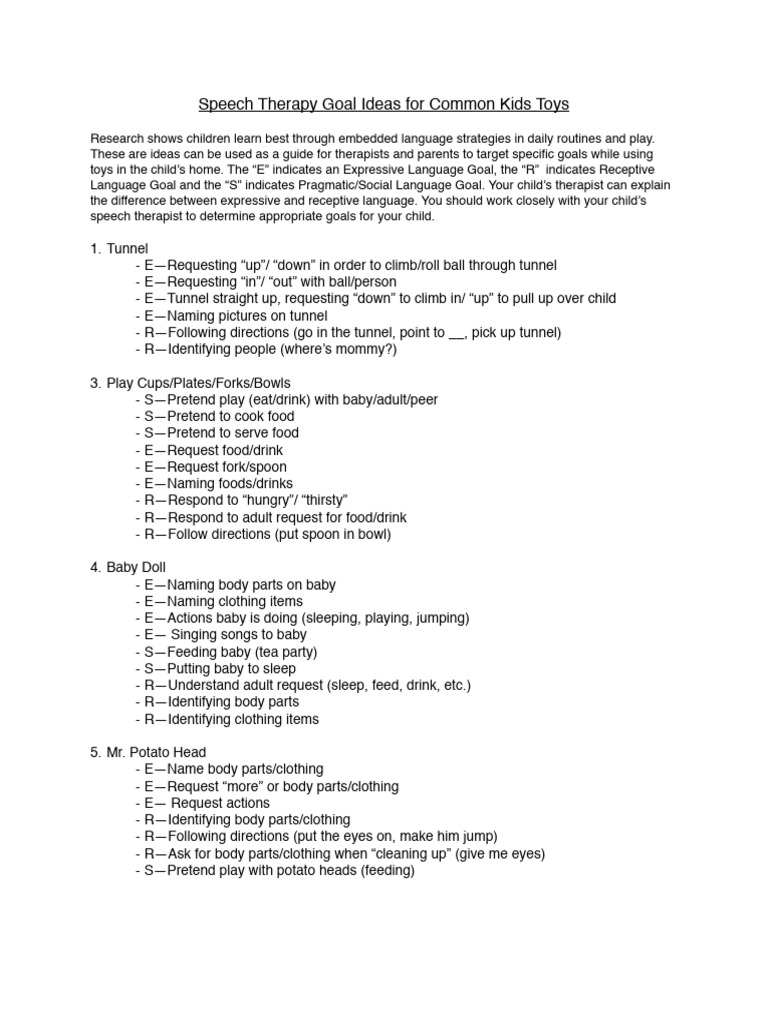 SpeechTherapyGoalsforToys 1 | PDF | Toys