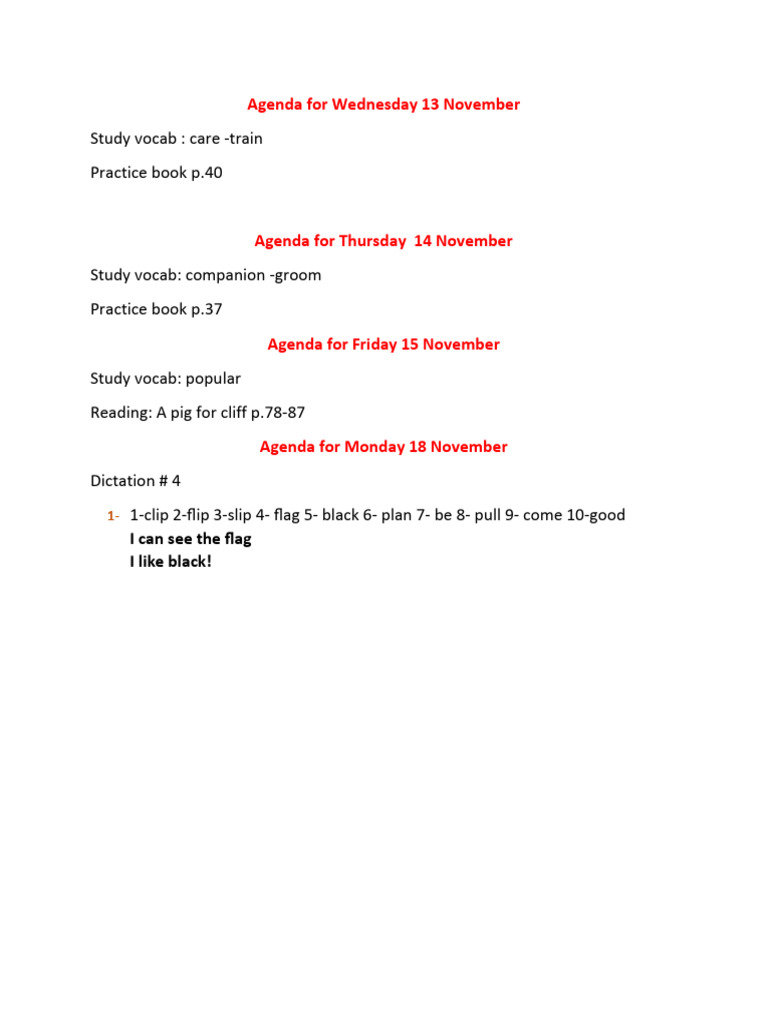 Agenda Grade 1 | PDF
