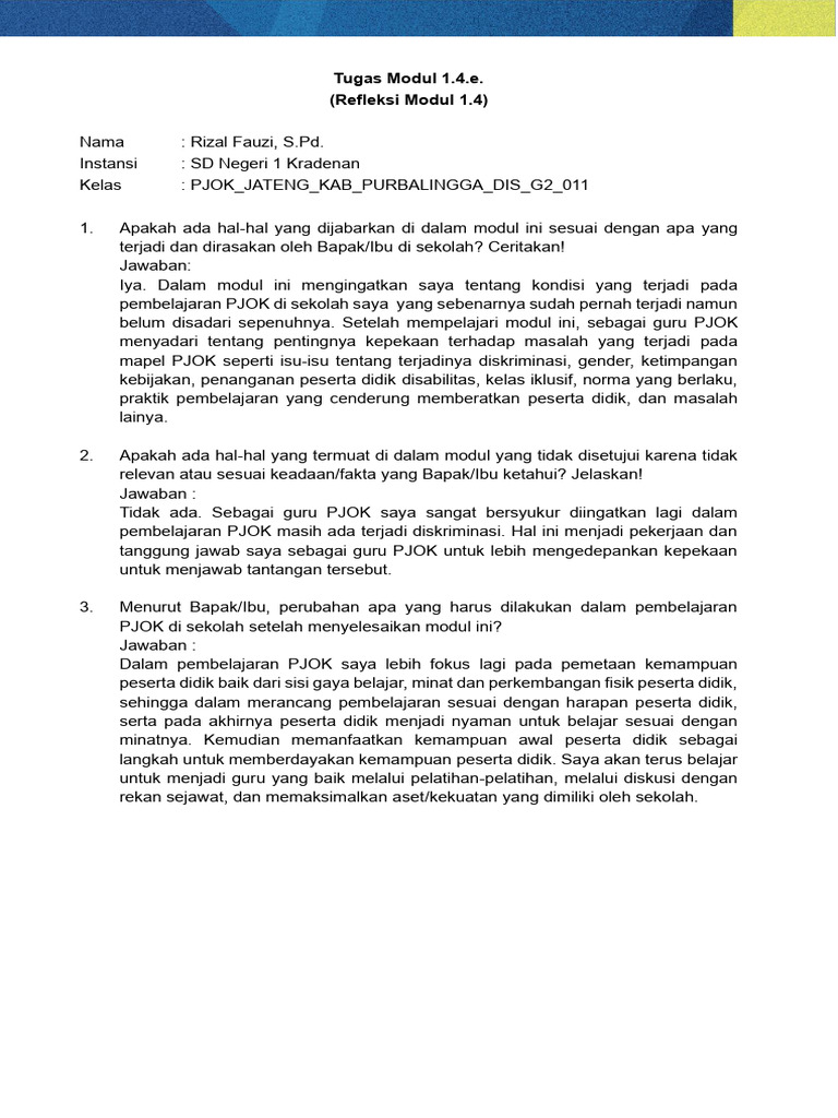 1.4.e. Refleksi Modul - Rizal | PDF | Pengembangan Diri