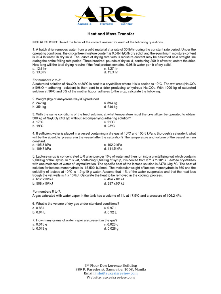 Exercise Heat And Mass Transfer Pdf Water Crystallization