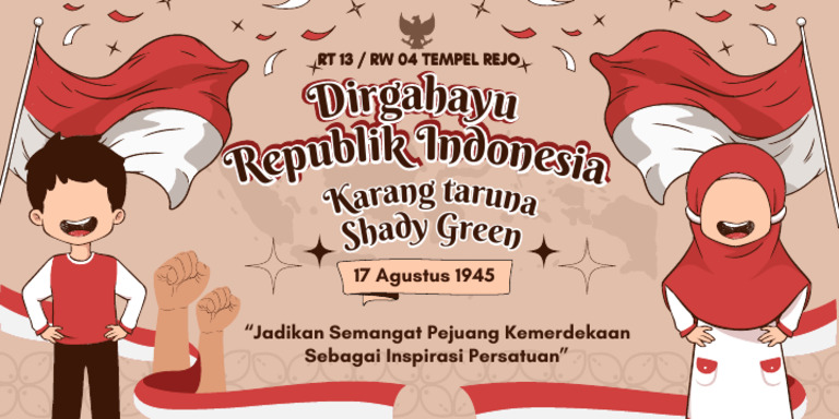 Merah Putih Cokelat Ilustrasi Ceria Spanduk HUT Kemerdekaan Indonesia ...
