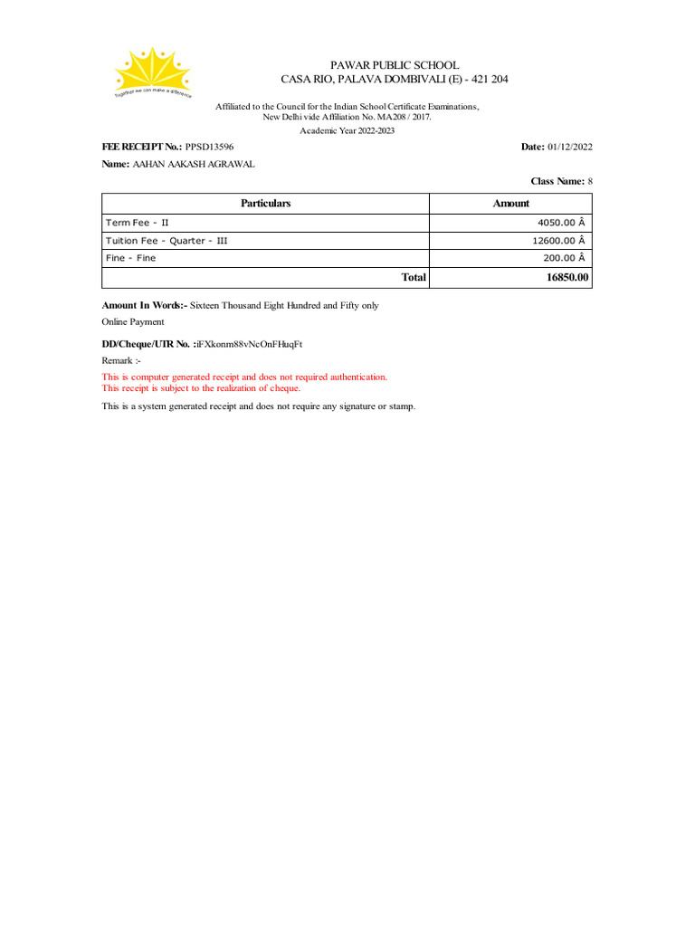 School Fees - 123767 | PDF
