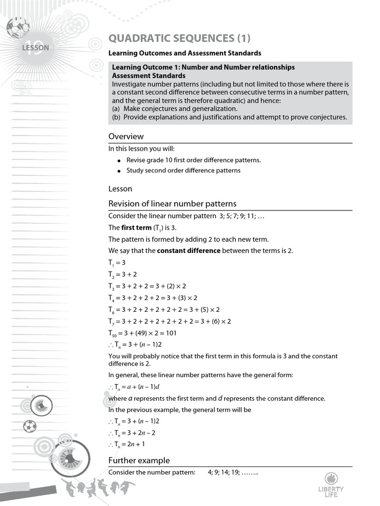 GR11 - Quadratic Sequences 1 | PDF | Mathematics | Algebra