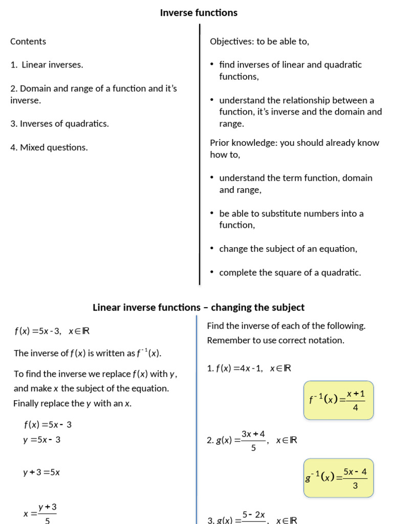 Inverse functions | PDF | Function (Mathematics) | Equations