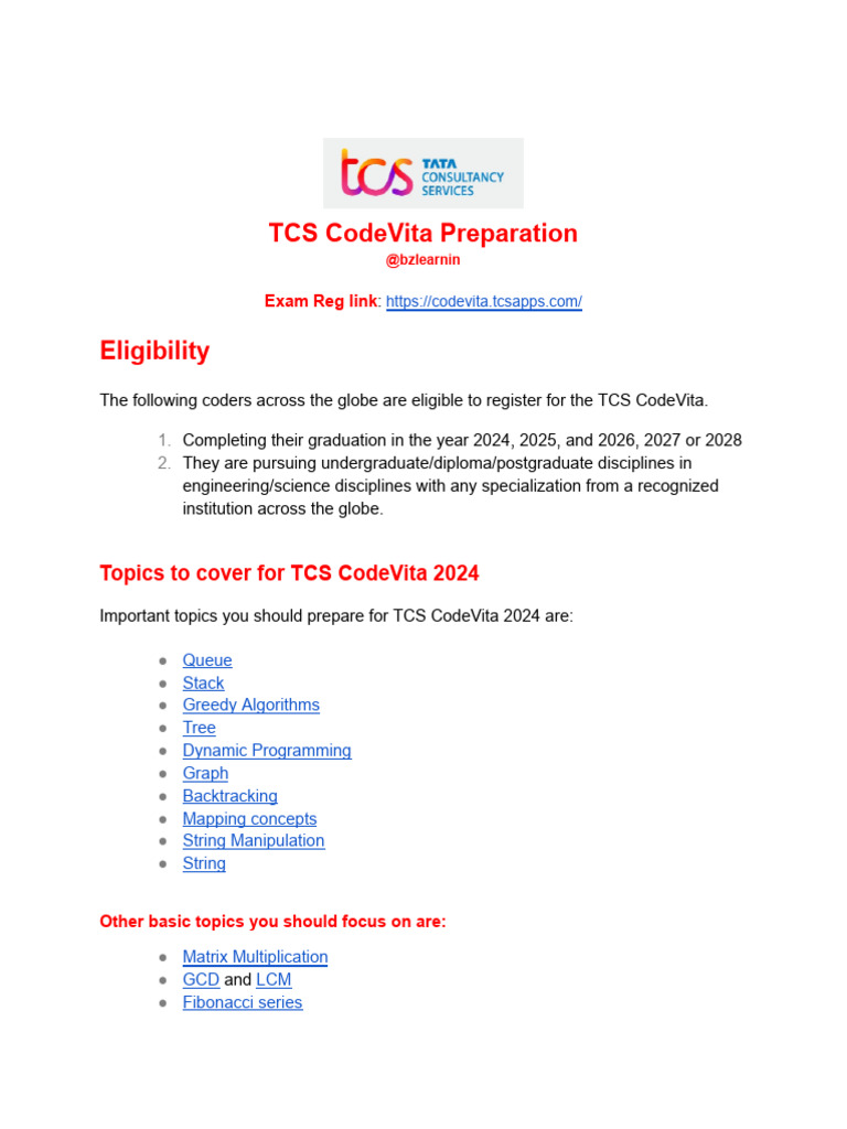 TCS CodeVita Preparation | PDF | Theoretical Computer Science | Algorithms And Data Structures
