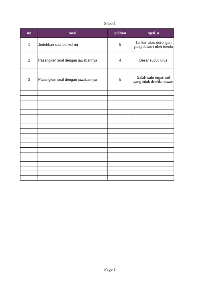 Template Soal Pilgan Menjodohkan | PDF