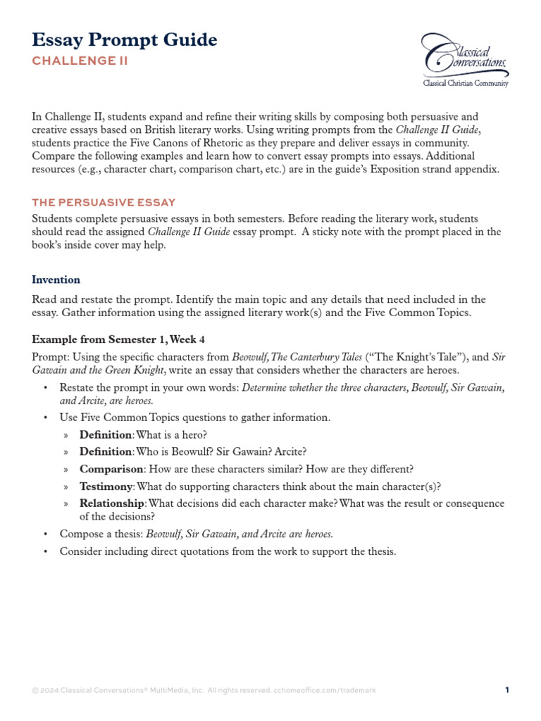 CH II - Essay Prompt Guide | PDF | Essays | The Pilgrim's Progress