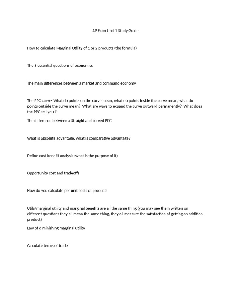 AP Econ Unit 1 Study Guide 2 | PDF
