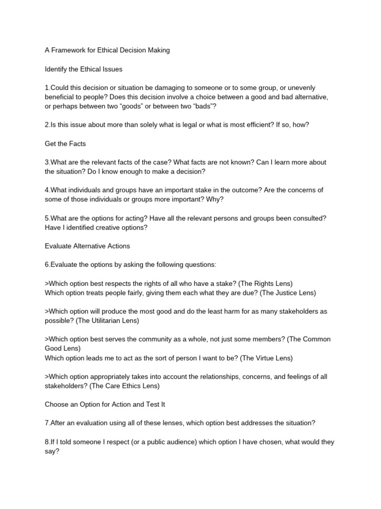 A Framework For Ethical Decision Making | PDF