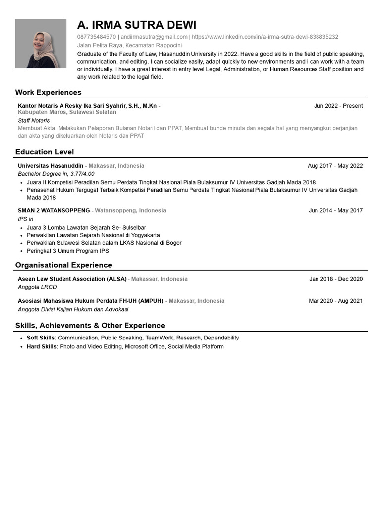 CV A. Irma Sutra Dewi | PDF | Social Science