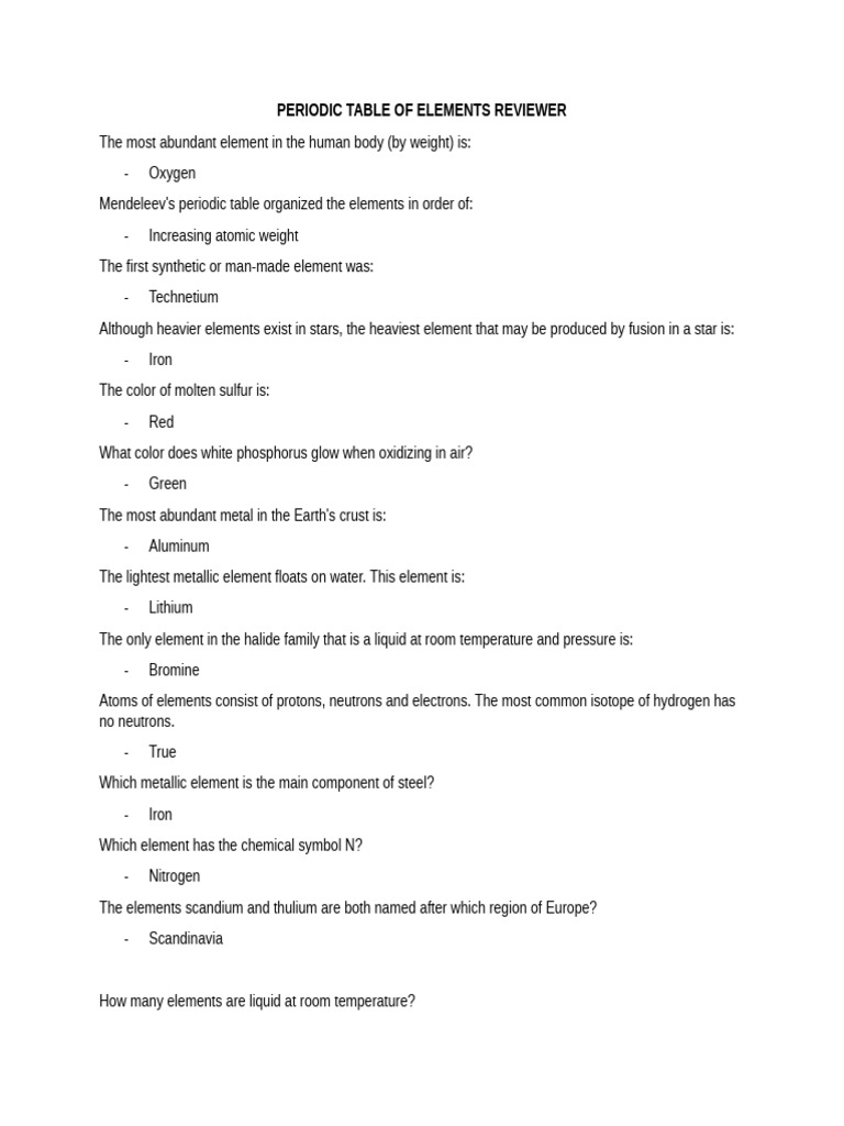 Key Facts About Elements and Their Uses | PDF | Chemical Elements ...