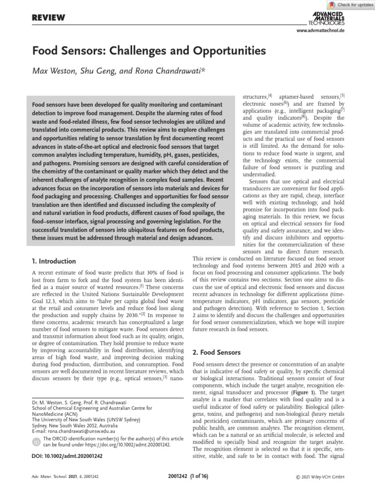 Food Sensors: Commercialization Challenges | PDF | Sensor | Bacteria