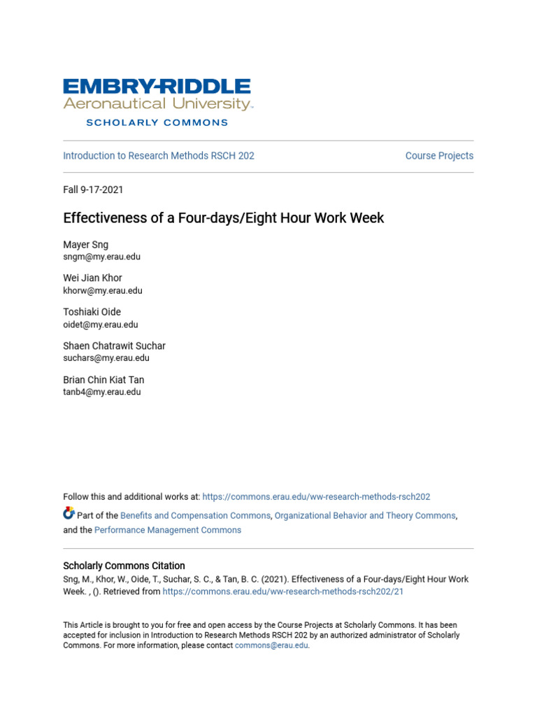 Effectiveness of A Four-Days - Eight Hour Work Week | PDF | Coefficient ...