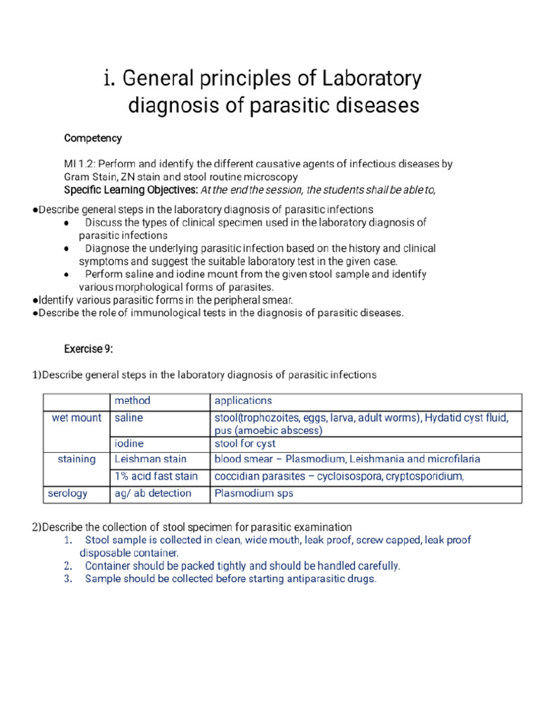 Neral Principles of Lab Diagnosis of Parasitic Diseases | PDF