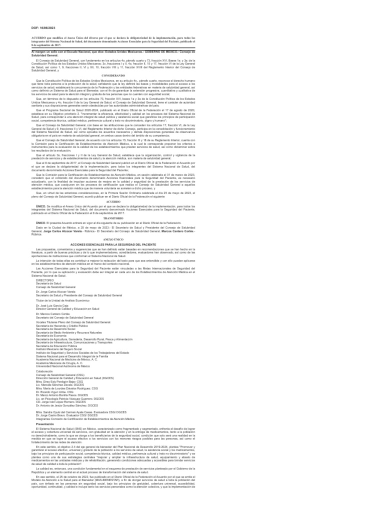 DOF Aesp Reciente | PDF | Seguridad del paciente | Calidad (comercial)