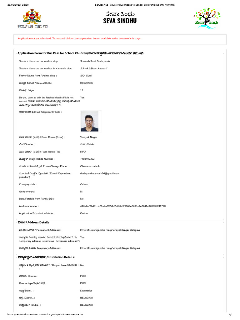 ServicePlus - Issue of Bus Passes To School Children (Student) - NWKRTC | PDF