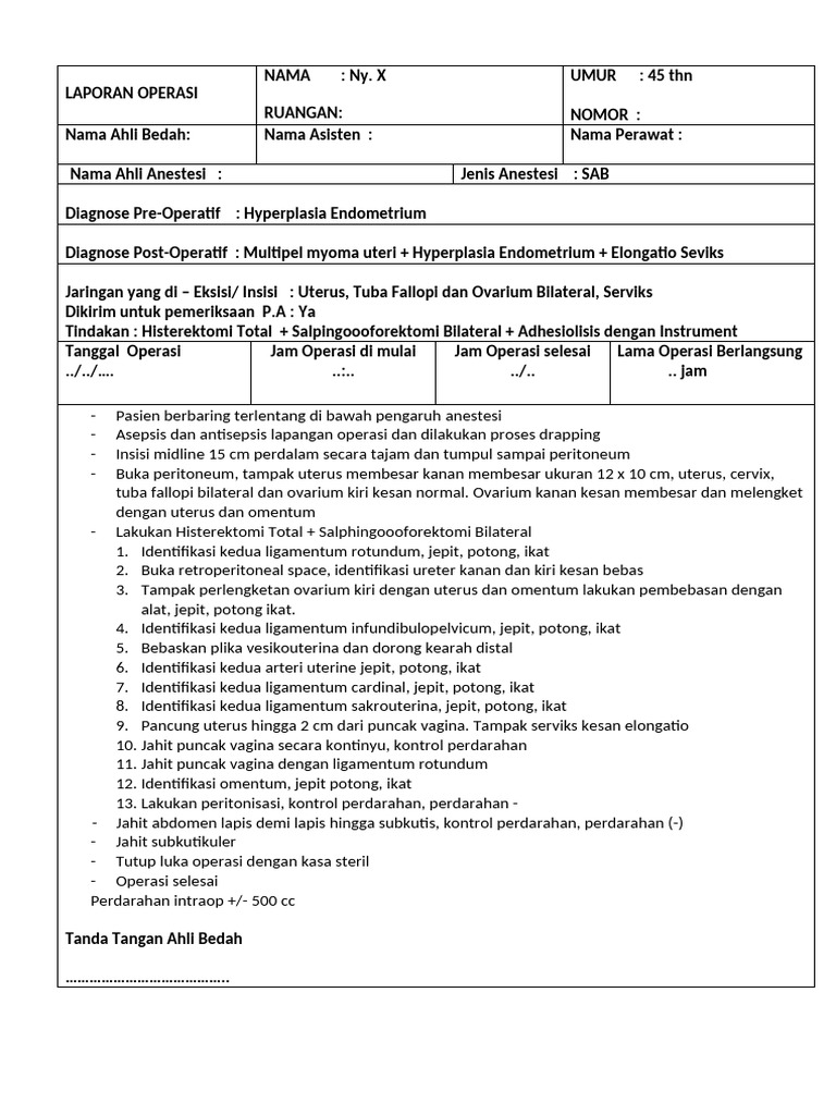 Contoh Laporan Operasi HT-SOB | PDF