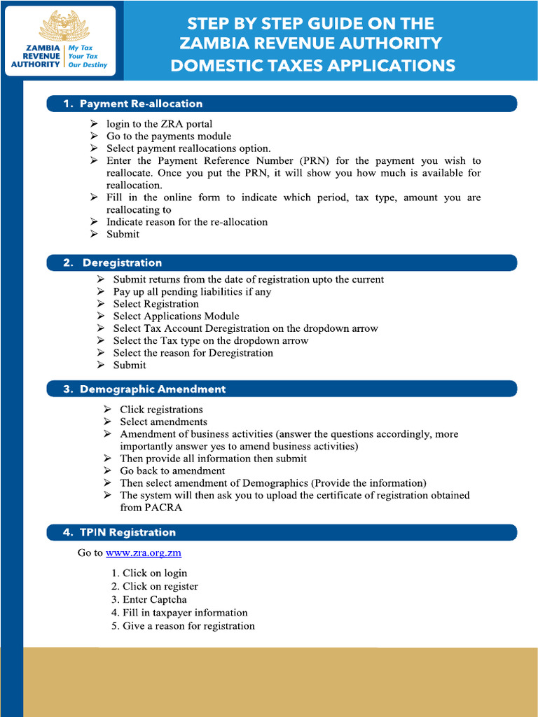 Step by Step Guide On The Zra Domestic Taxes Applications | PDF