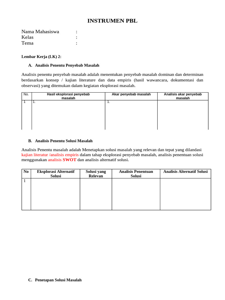 PBL - LK 2 - Analisis Penentu Penyebab Masalah, Analisis Penentu Solusi Masalah, Solusi Dan ...