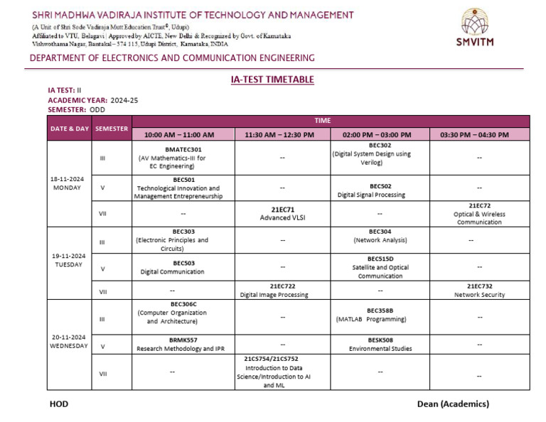 IA II Timetable 3rd, 5th & 7th Sem | PDF | Electrical Engineering | Computing