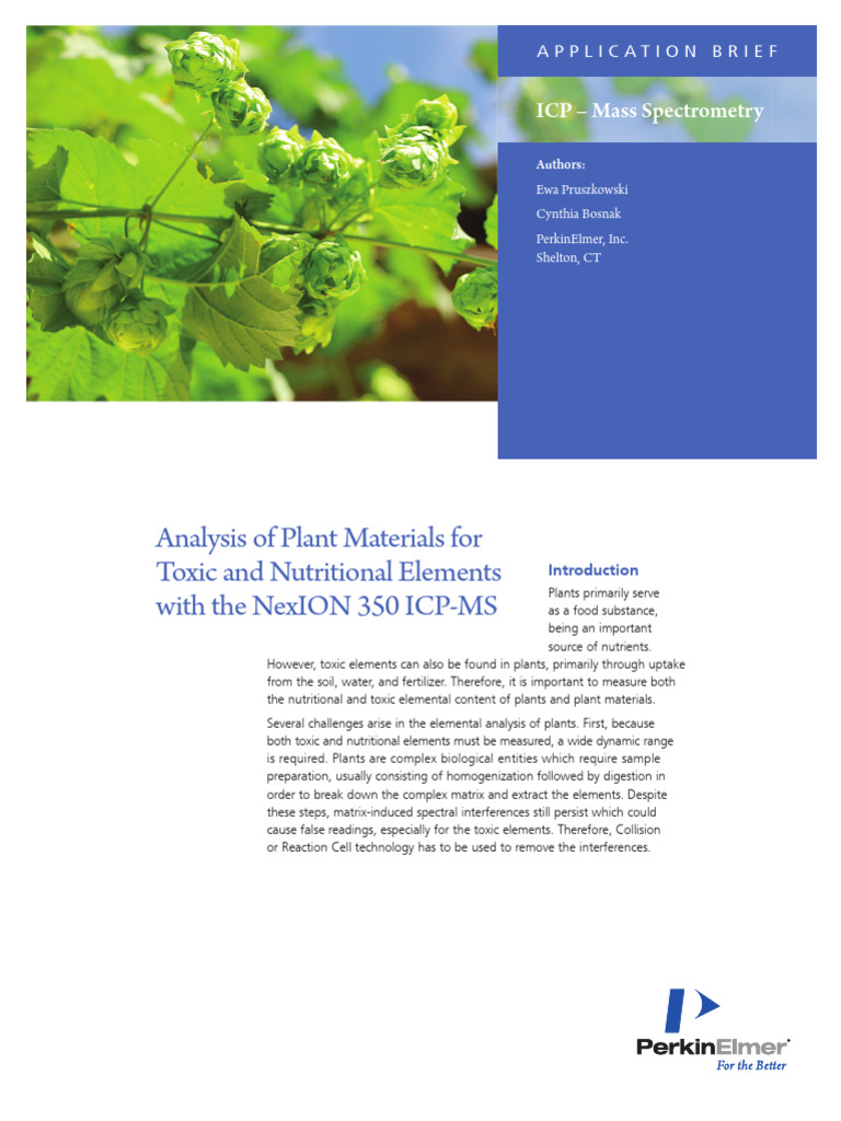 Analysis of Plant Materials For Toxic and Nutritional Elements With The ...