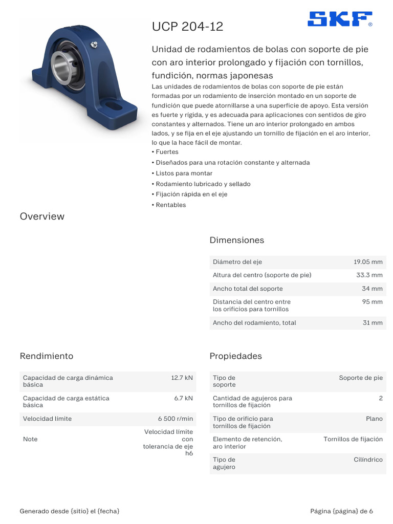 SKF UCP 204-12 Specification | PDF | Tornillo | Red mundial
