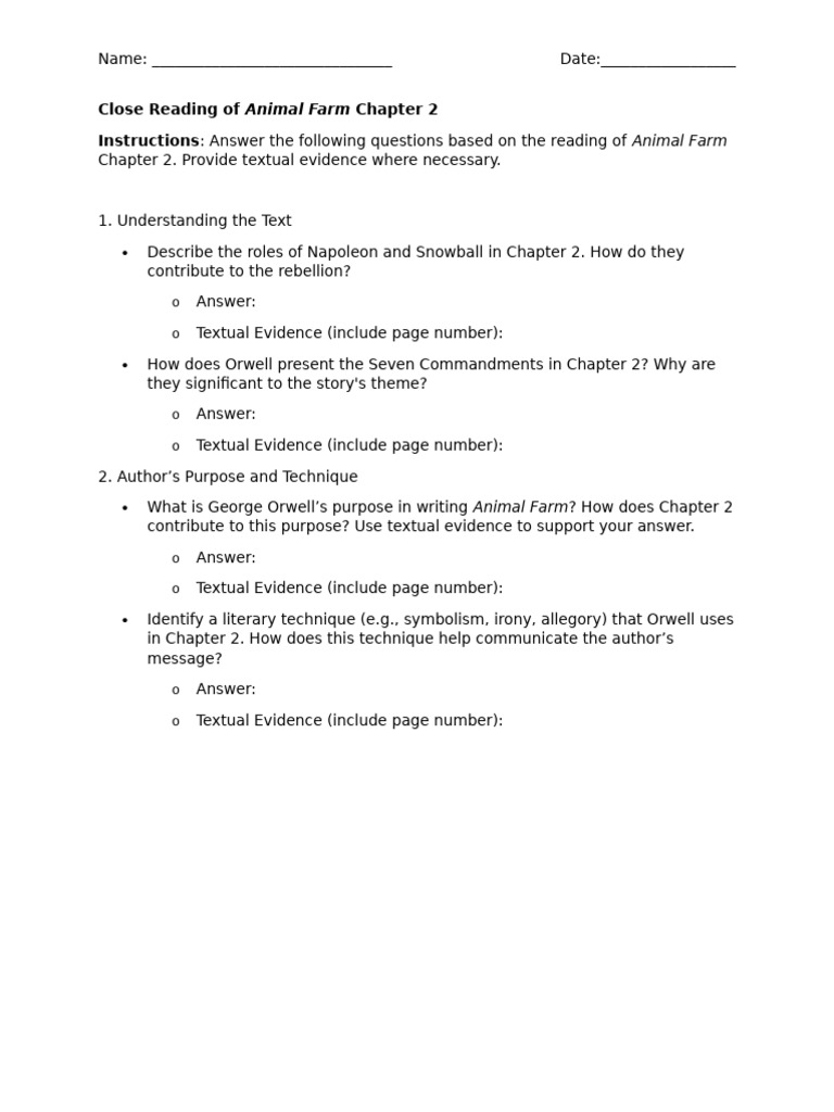 12th Grade Animal Farm CH 2 Worksheets | PDF | Language Arts & Discipline