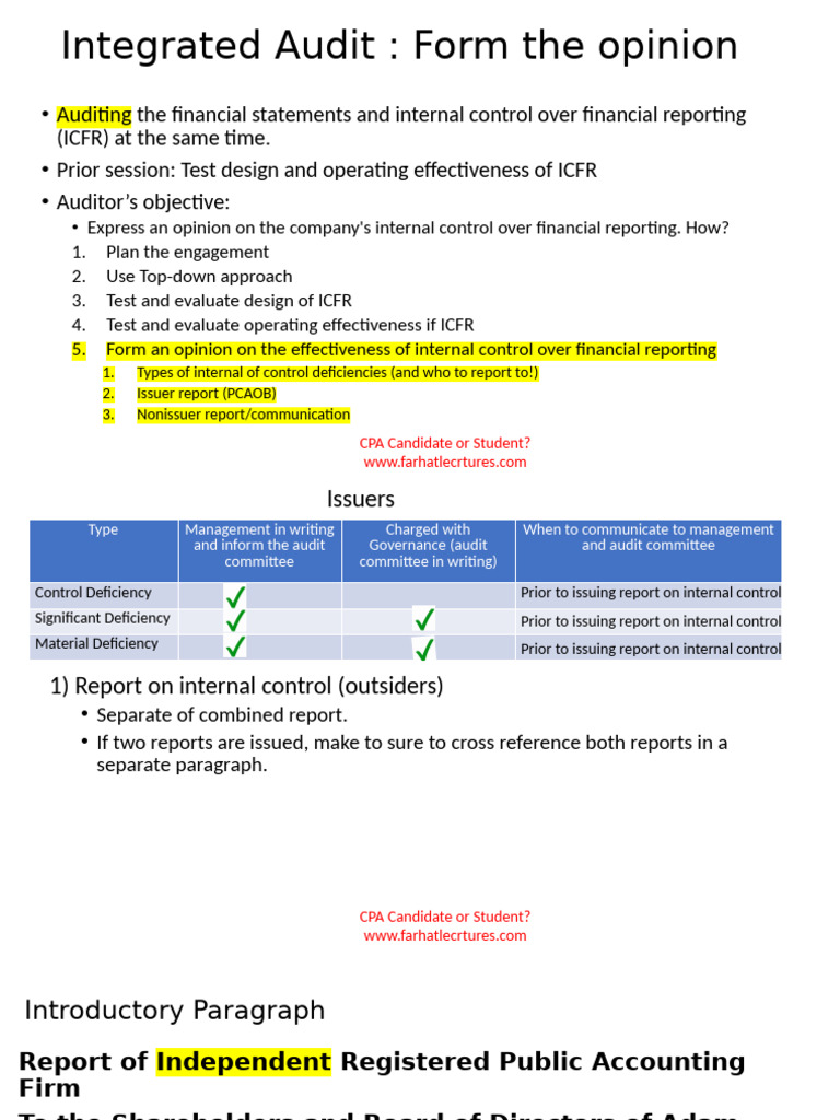 Integrated Audit Part 6 Opinion B Issuer | PDF | Audit | Internal Control