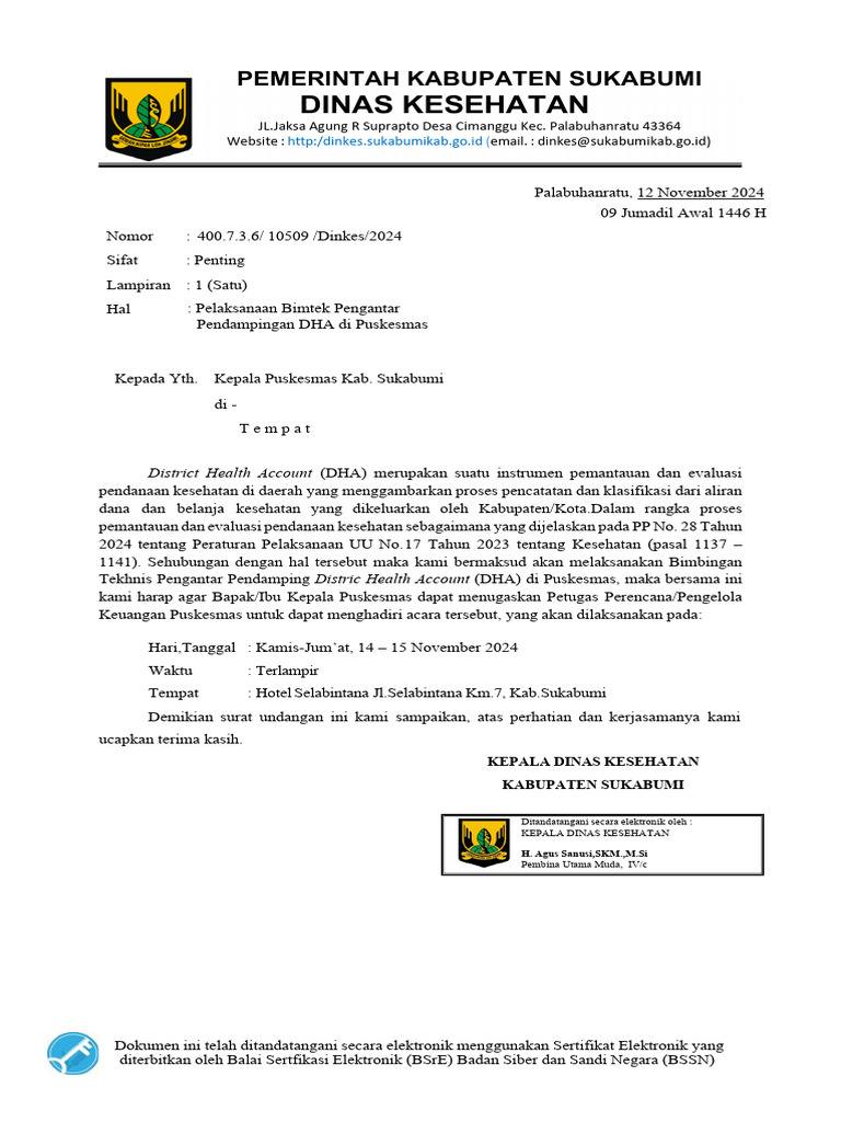 Surat Undangan Bimtek Dha | PDF