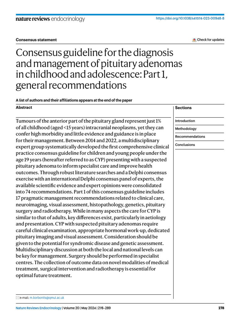 Consensus Guideline For The Diagnosis and Management of Pituitary Adenomas in Childhood and ...