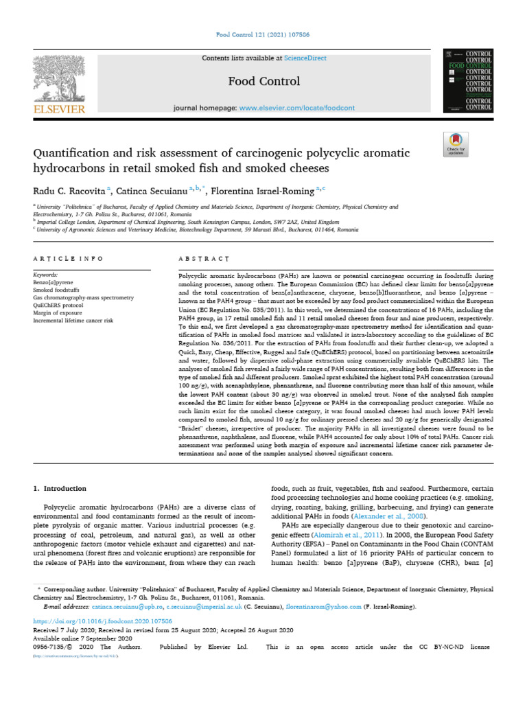 Quantification and Risk Assessment of Carcinogenic Polycyclic Aromatic Hydrocarbons in Retail ...