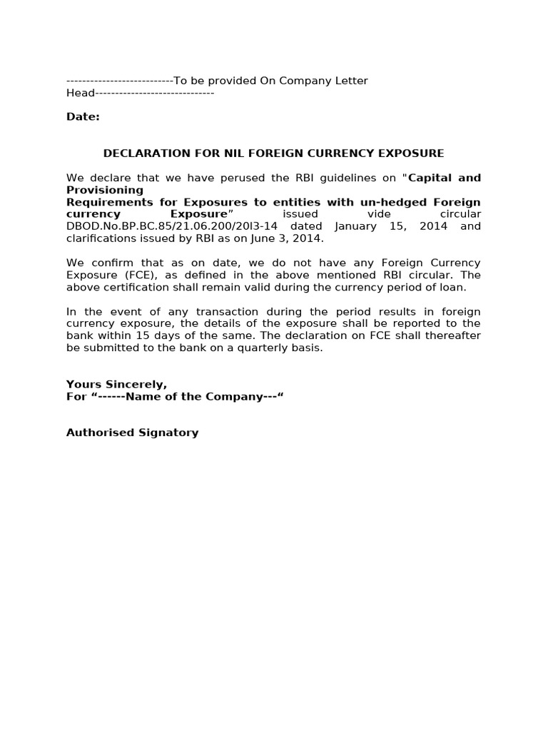 Format A - Nil Declaration (For Term Loans & Non-Renewable Limits) | PDF | Law