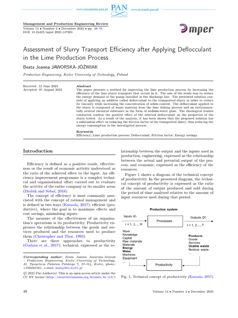Assessment of Slurry Transport Efficiency After Applying Deflocculant ...