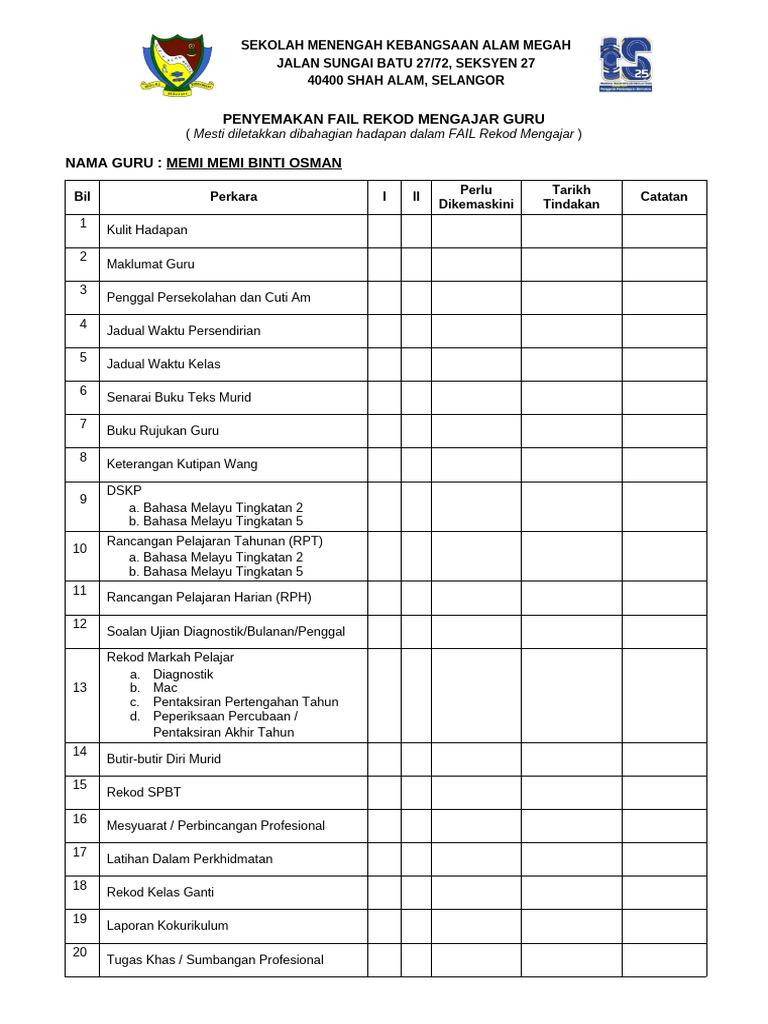 0 Penyemakan Buku Rekod Mengajar | PDF