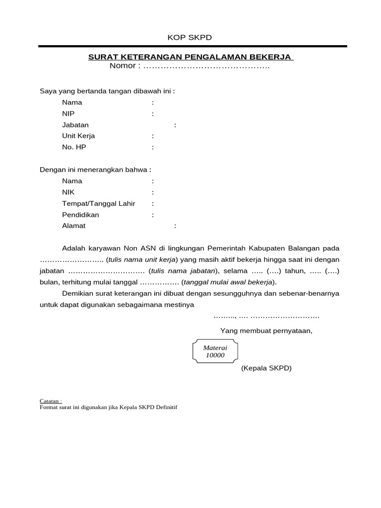 Lampiran VII Surat Keterangan Pengalaman Bekerja | PDF