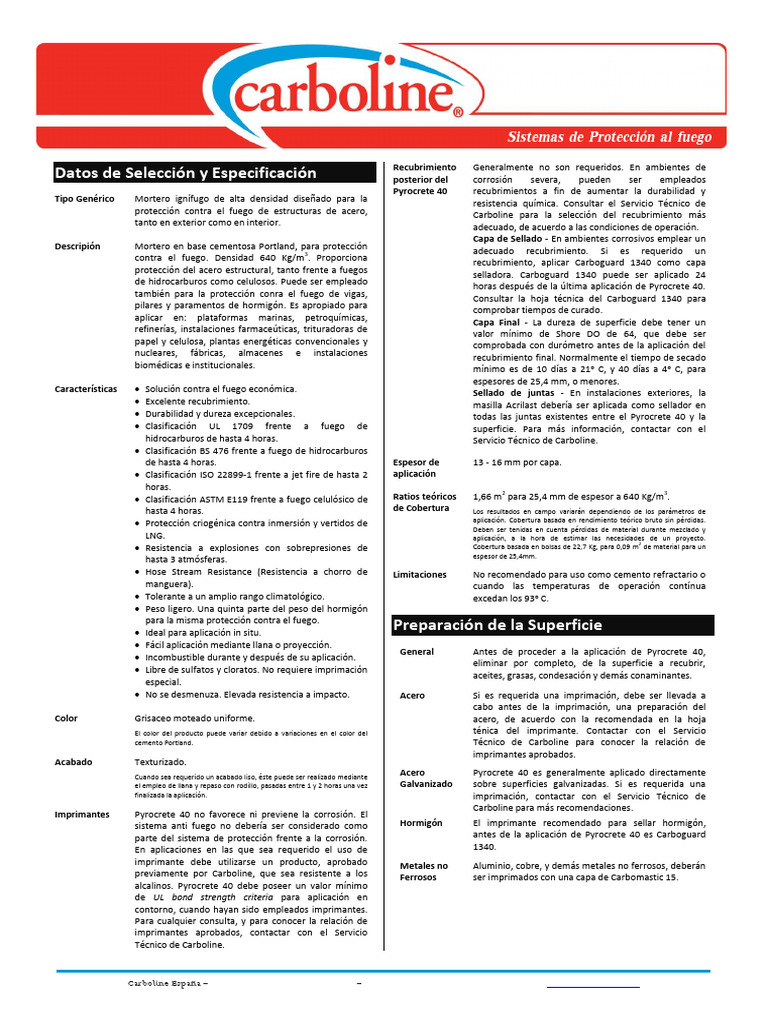 Pyrocrete 40 | PDF | Revestimiento | Hormigón