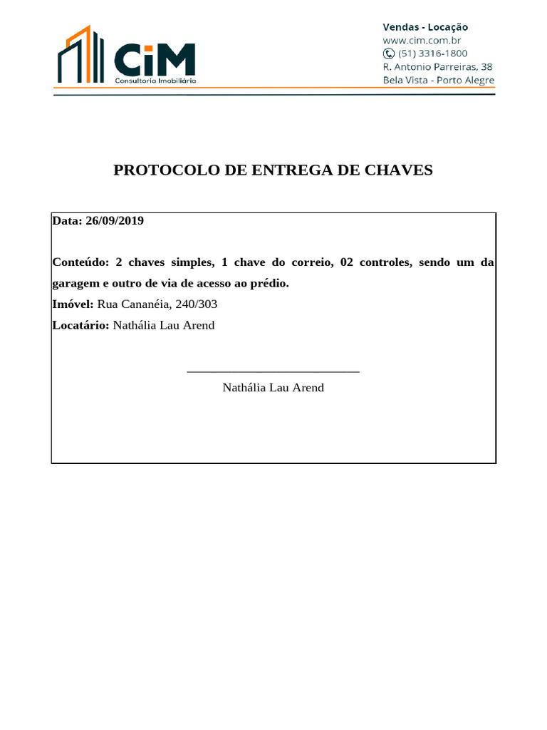 Protocolo de Entrega de Chaves | PDF