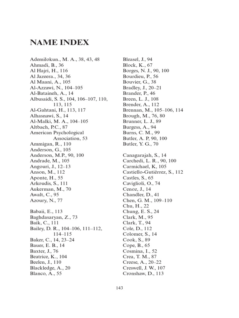 Comprehensive Name Index Guide | PDF