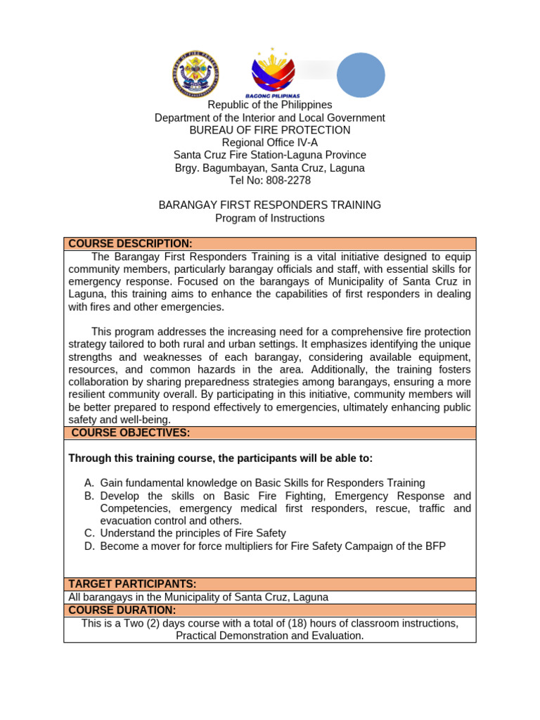 Barangay First Responders Training Guide | PDF | Firefighting | Emergency