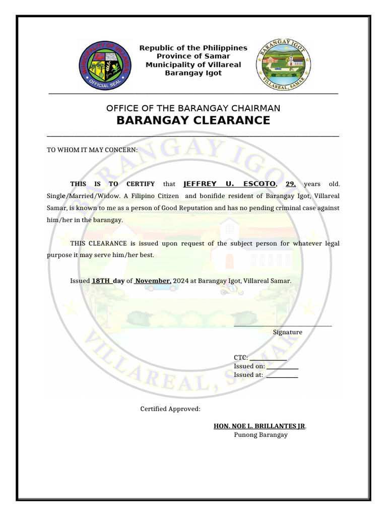 Barangay Clearance | PDF