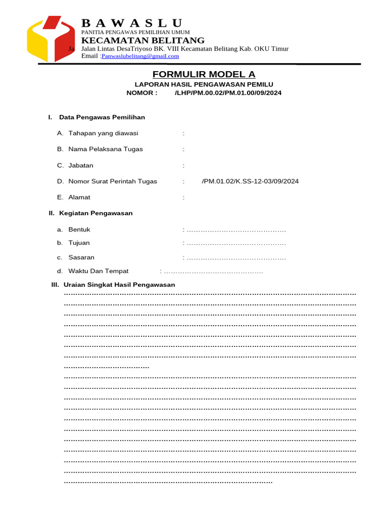 Form A Pengawasan KPPS | PDF