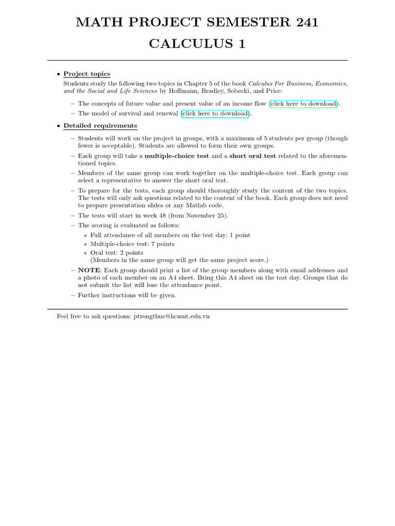 Calculus 1 Project 241 | PDF