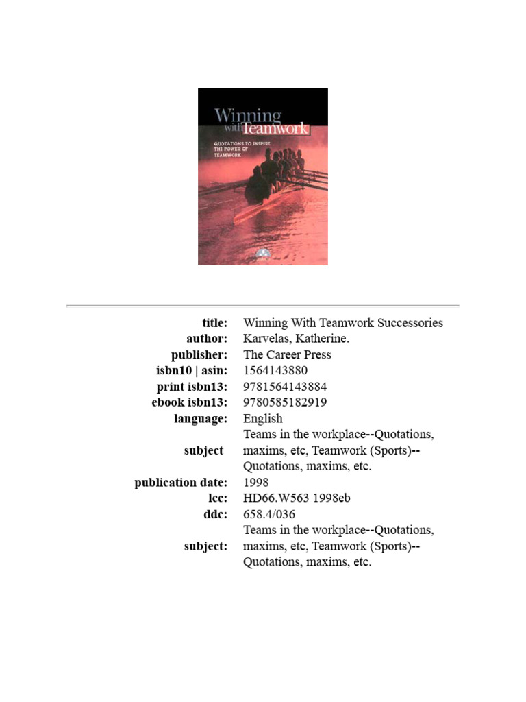 Katherine Karvelas - Winning With Teamwork - Quotations To Inspire The ...